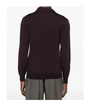LARDINI Half-button Long Sleeved Polo Shirt - Bordeaux