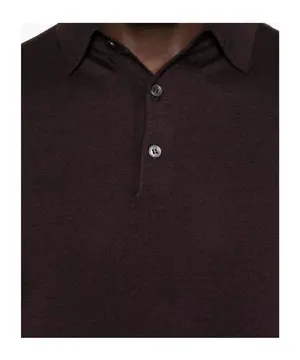 LARDINI Half-button Long Sleeved Polo Shirt - Bordeaux