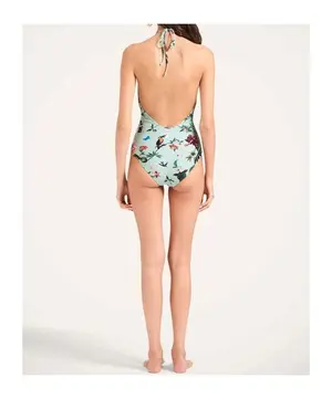 La DoubleJ Floral Print V-neck One Piece Swimsuit - Green