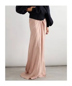 Dries Van Noten Twist-front Gathered Silk-satin Jacquard Maxi Skirt - Nude