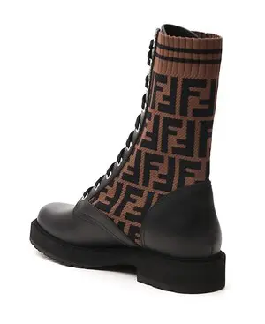 Fendi Leather Biker Boots With Stretch Fabric And Logo Detailing - Black