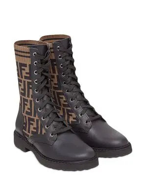 Fendi Leather Biker Boots With Stretch Fabric And Logo Detailing - Black
