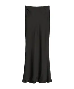 Norma Kamali Satin Fishtail Hem Maxi Skirt - Black