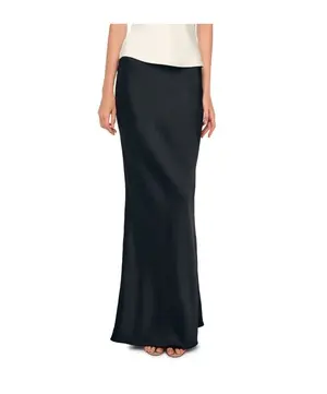 Norma Kamali Satin Fishtail Hem Maxi Skirt - Black