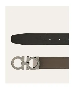 FERRAGAMO Reversible Gancini Belt - Concrete/black