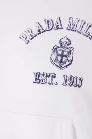Prada Logo Printed Long-sleeved Hoodie - White