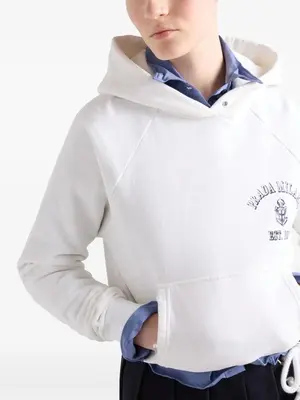 Prada Logo Printed Long-sleeved Hoodie - White