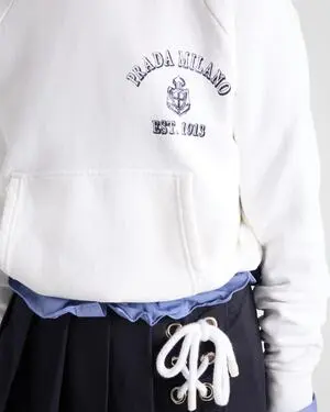 Prada Logo Printed Long-sleeved Hoodie - White