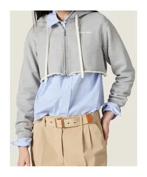 Miu Miu Cropped Zip-up Hoodie With Embroidered Logo