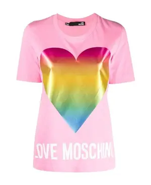 Moschino Round Neck Short Sleeve T-shirt With Heart Detail