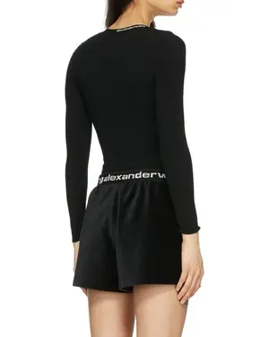 Alexander Wang Logo Tape Scoop Neck Top - Black