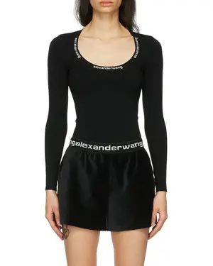 Alexander Wang Logo Tape Scoop Neck Top