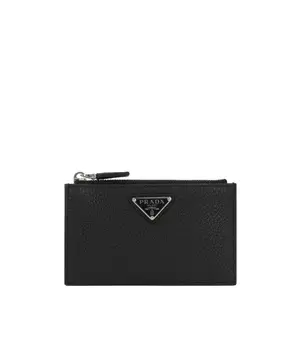 Prada Logo Plaque Zipped Wallet - Black