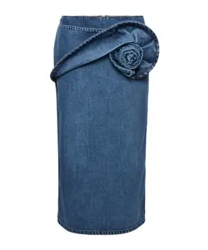 Magda Butrym Rose Detail Denim Midi Skirt