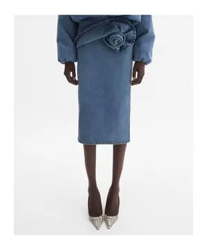 Magda Butrym Rose Detail Denim Midi Skirt