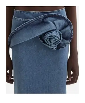 Magda Butrym Rose Detail Denim Midi Skirt
