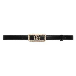 Gucci Embellished Double G Thin Belt - Black