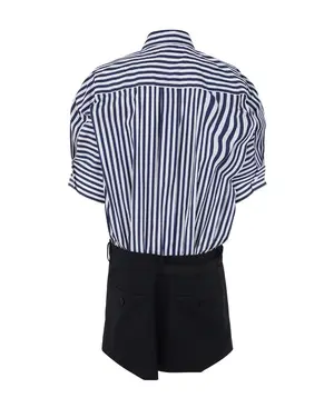 Sacai Striped Shirt Dress With Chest Patch Pocket And Belted Skirt