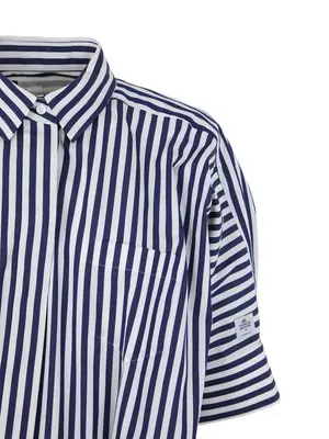 Sacai Striped Shirt Dress With Chest Patch Pocket And Belted Skirt