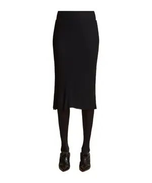 Khaite Fine-ribbed Midi Skirt With Raw Edge Hem