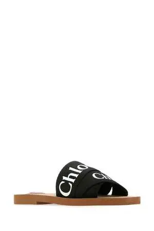 Chloé Woody Logo Strap Flat Sandals - Black