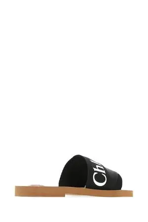 Chloé Woody Logo Strap Flat Sandals - Black