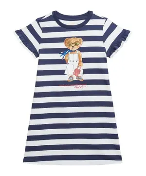 Ralph Lauren Polo Bear Striped Short Sleeve Dress - Navy