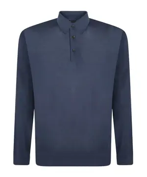 Zegna Long Sleeved Knitted Polo Shirt - Blue