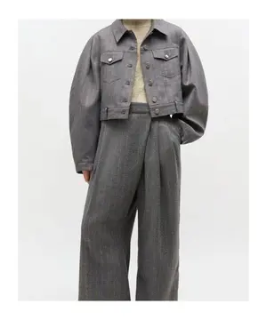GANNI Pinstripe Classic Collar Belted Jacket