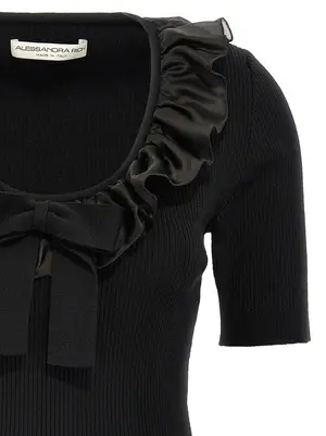 Alessandra Rich Bow Detail Ruffled T-shirt
