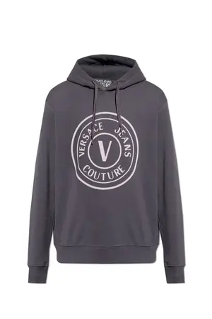Versace Logo Printed Drawstring Hoodie - Black