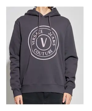 Versace Logo Printed Drawstring Hoodie - Black