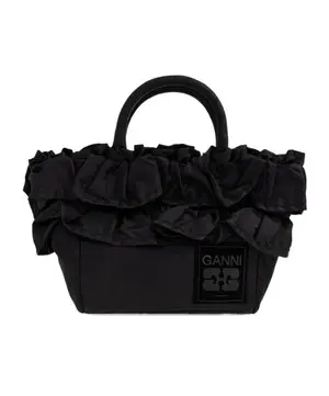 GANNI Ruffled Mini Shopper Bag - Black