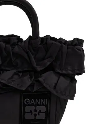 GANNI Ruffled Mini Shopper Bag - Black