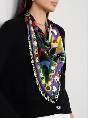 Emilio Pucci Marmo And Orchidee-printed Chain Linked Scarf