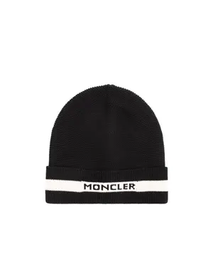 Moncler Logo Intarsia Knit Beanie - Black