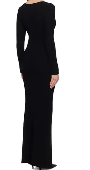 AYA MUSE Ribbed Plunge Neck Long Sleeve Maxi Dress