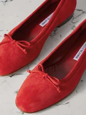 Manolo Blahnik Round Toe Bow Flats - Red