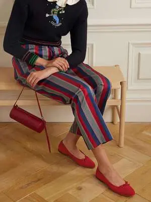 Manolo Blahnik Round Toe Bow Flats - Red