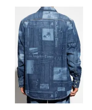 Palm Angels Logo Printed Denim Shirt