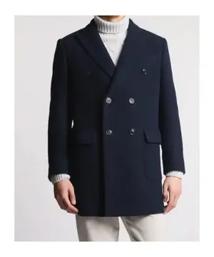 FAY Double-breasted Peak Lapel Coat With Leather Band