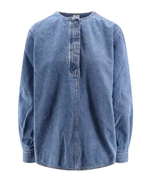TOTEME Band Collar Buttoned Denim Shirt
