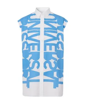 Burberry Allover Printed Buttoned Sleeveless Shirt - Blue