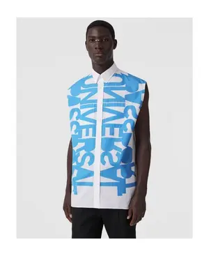Burberry Allover Printed Buttoned Sleeveless Shirt - Blue