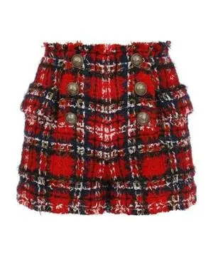 Balmain Frayed Check Tweed Shorts