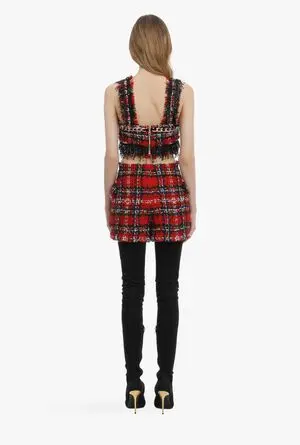 Balmain Frayed Check Tweed Shorts