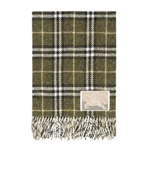 Burberry Checkered Logo Patch Fringed Scarf - Nude