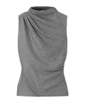Veronica Beard Mylie Ruched Knitted Turtleneck Tank - Grey