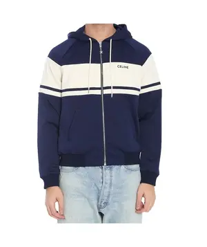 Celine Celine Hooded Track Jacket In Double Face Jersey Navy/beige/black