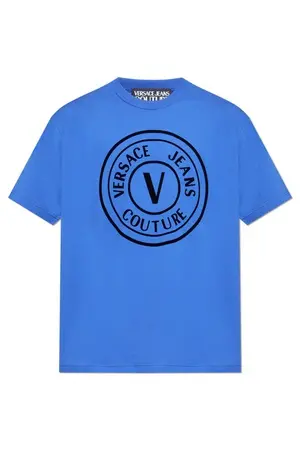 Versace Logo Printed Crewneck T-shirt - Blue